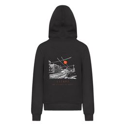 F4NT4STIC Sweatshirt 'Escape Discover the World Town Train Station' M&auml;dchen Gr&ouml;&szlig;e 122/128 orange / schwarz / wei&szlig;