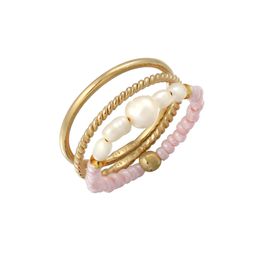 Elli Ring-Set 'Summer Pearl' Damen Gr&ouml;&szlig;e 54 gold / rosa / perlwei&szlig;