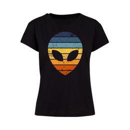 F4NT4STIC T-shirt 'Alien Sonnenuntergang Retro' Damen Gr&ouml;&szlig;e 5XL blau / jade / orange / schwarz