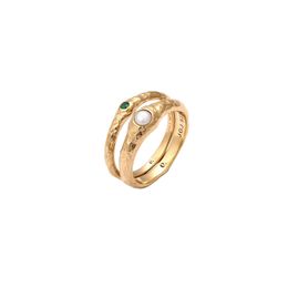 Elli Premium Ring Damen Gr&ouml;&szlig;e 54 gold / smaragd / perlwei&szlig;