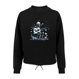 F4NT4STIC Sweatshirt 'Skelett spielt Gitarre, Musik, Liebe' Damen Gr&ouml;&szlig;e L grau / hellgrau / schwarz