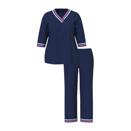 Ulla Popken Pyjama Damen Gr&ouml;&szlig;e L/XL marine / fuchsia / wei&szlig; Winterkleid