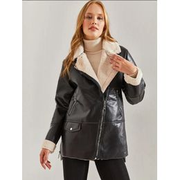 Bianco Lucci Mantel Damen Gr&ouml;&szlig;e M hellbeige / schwarz Wintermantel