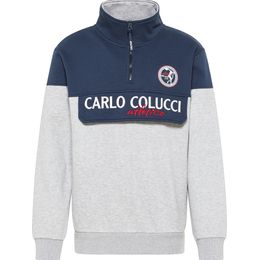 Carlo Colucci Sweatshirt 'De Pian' Herren Gr&ouml;&szlig;e XXXL taubenblau / hellgrau / rot / wei&szlig;