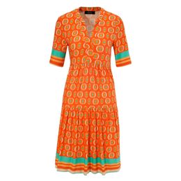 Aniston Selected Kleid Damen Gr&ouml;&szlig;e 36 cyanblau / orange / wei&szlig;