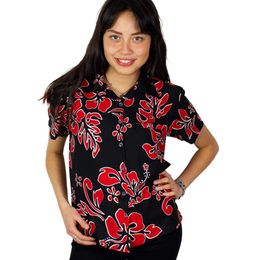 King Kameha Bluse 'Hibiscus Black Line' Damen Gr&ouml;&szlig;e 4XL rot