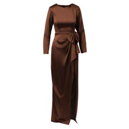 Adrianna Papell Langes Abendkleid 'Stretch Satin Ruffle Gown' Damen Gr&ouml;&szlig;e 36 dunkelbraun Winterkleid