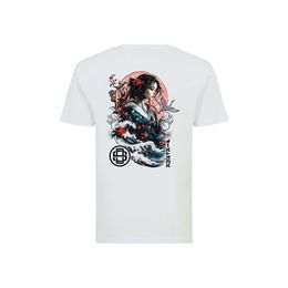 Oldskull T-Shirt 'Asian Blossom Queen' Damen Gr&ouml;&szlig;e S cyanblau / rot / schwarz / wei&szlig;