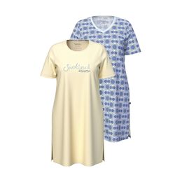 Ulla Popken Nachthemd Damen Gr&ouml;&szlig;e XXXL/4XL taubenblau / hellgelb