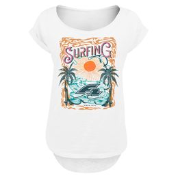 F 2 F2 T-Shirt 'F2 Surfers Sunset Sommer Vibes' Damen Gr&ouml;&szlig;e XL dunkelgr&uuml;n / orange / wei&szlig;