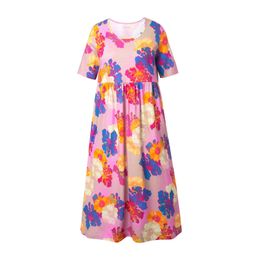 Ulla Popken Kleid Damen Gr&ouml;&szlig;e 62/64 kobaltblau / gelb / pink / hellpink Winterkleid
