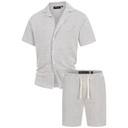 INDICODE Jeans Pyjama kurz 'Lino' Herren Gr&ouml;&szlig;e XL grau / wei&szlig;