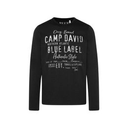 CAMP DAVID Longsleeve mit Label Print im Used Look Herren Gr&ouml;&szlig;e S schwarz