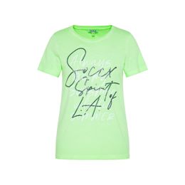 SOCCX T-Shirt Inside Oil Dyed mit Pailletten-Wording Damen Gr&ouml;&szlig;e XXL neongr&uuml;n