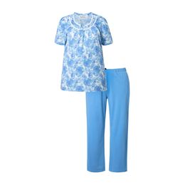Ulla Popken Pyjama Damen Gr&ouml;&szlig;e XL/XXL azur / enzian / pastellblau / wei&szlig; Winterkleid