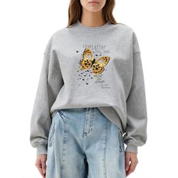 Gorhey Sweatshirt 'Women's Oversized Sweatshirt with Butterfly Print, Warm Fleece Blend' Damen Gr&ouml;&szlig;e L grau
