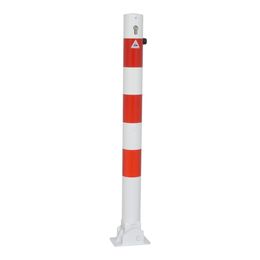 Schake Absperrpfosten Typ 476UZHB, umlegbar, zum Einbetonieren + Profilzylinder, &Oslash; 76mm, wei&szlig; / rot)