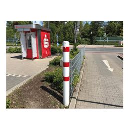 Schake Absperrpfosten Typ 40191B, ortsfest, zum Einbetonieren, &Oslash; 193mm, Gesamtl&auml;nge:1500mm, wei&szlig; / rot)