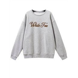 Gorhey Sweatshirt 'Women's Crew Neck Sweatshirt with Print & Fleece Lining for Autumn/Winter' Damen Gr&ouml;&szlig;e S grau