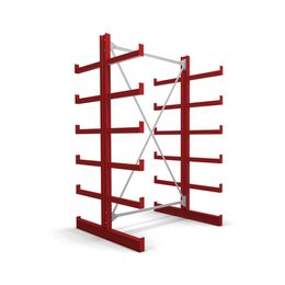 STIER Kragarmregal doppelseitig 1 Feld mit 5 Ebenen 1300x2000x500mm feuerrot (905274)