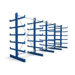 STIER Kragarmregal doppelseitig 4 Felder mit 5 Ebenen 5200x2000x500mm enzianblau (905257)