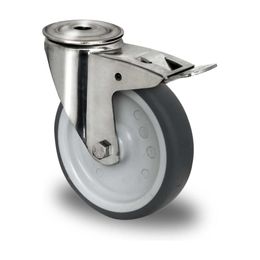 CASCOO R&uuml;ckenlochlenkrolle mit Totalfeststeller &oslash; 80 mm Serie P2W2 Gleitlager Edelstahl (BIH36S0080P2W2L0N)