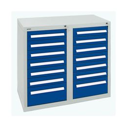 Stumpf Schubladenschrank Serie T-100/35-2, 14 Schubladen enzianblau (12x100, 2x200mm) ; Stumpf Metall (8152274)