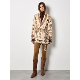 Apricot Chevron Palm Belted Cardigan ' ' Damen Gr&ouml;&szlig;e XL stone