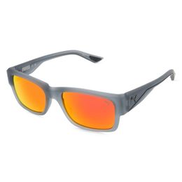 Puma PU0438S | Unisex-Sonnenbrille | Fassung: Vollrand, Eckig, Kunststoff, Grau | Glasfarbe: Gr&uuml;n Spiegel Rot