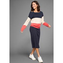 2-in-1-Kleid Kangaroos, Damen, Gr. 32/34, N-Gr, blau (navy, rot, gestreift), Jersey, Obermaterial: 50% Baumwolle, 50% Modal. Kleid: 100% Baumwolle, colorblocking, gestreift, unifarben, wadenlang, Kleider, mit Streifenshirt im Lagenlook