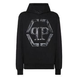Philipp Plein Herren Sweatshirt "Hexagon Mit Schmucksteinen"02, schwarz, Gr. L, Obermaterial: 100% Baumwolle, 100% Glasfaser, Sweatshirts