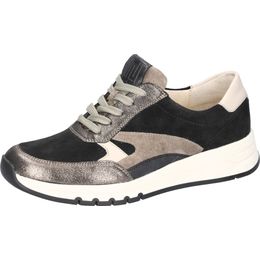 Waldl&auml;ufer Keilsneaker WALDL&Auml;UFER "H-APRIL", Damen, Gr. 7,5 (41), silber (schwarz, silberfarben, creme), Nappaleder, Nubukleder, Veloursleder, kontrastfarbene Details, Schuhe, Bequemschuh, Halbschuh, Schn&uuml;rschuh mit weichem Schaftrand