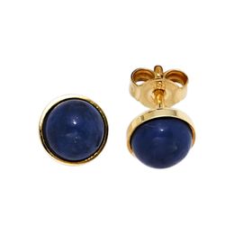 Paar Ohrstecker Jobo, gold (gelbgold 333), Ohrringe, Damen, 6,8mm, Gelbgold 333, rund 333 Gold mit Lapislazuli