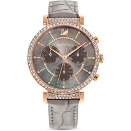 Chronograph Swarovski "PASSAGE CHRONO", grau (taupe), Armbanduhren, Damen, Chronograph, Armbanduhr, Quarzuhr, Damenuhr, Swarovski-Kristalle, Swiss Made