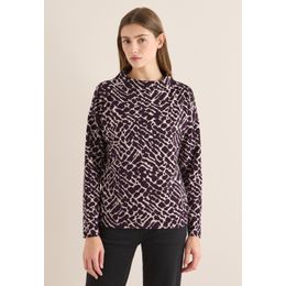Langarmshirt Cecil, Damen, Gr. L (42), eggplant rot, Web, 48% Baumwolle, 48% Modal, 4% Elasthan, bedruckt, comfort fit normal, Rundhals, abgesteppt, Shirts Langarmshirt, im soften Baumwoll-Mix