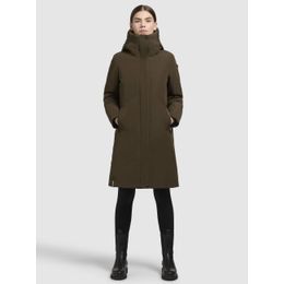 Wintermantel Khujo "NELLEN", Damen, Gr. S, gr&uuml;n (dunkeloliv), 100% Polyester, unifarben, loose fit knielang, eingesetzt elastischer Bund mit Windstopper, M&auml;ntel Wintermantel
