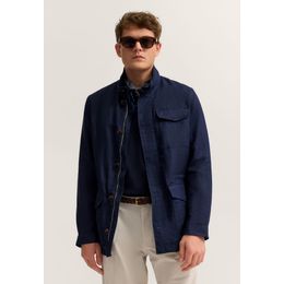 Kurzjacke Bugatti "Regular Fit", Herren, Gr. 48, 390, marine, 100% Leinen, unifarben, regular fit, Jacken Kurzjacke, Pure linen mit Stehkragen