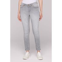 Slim-fit-Jeans SOCCX, Damen, Gr. 33, Normalgr&ouml;&szlig;en, cloudy grau jogg, Denim/Jeans, Material: 68% Baumwolle, 16% Polyester, 14% Lyocell, 2% Elasthan, Zusatz: Enth&auml;lt nichttextile Teile tierischen Ursprungs (Badge), Abriebeffekte, slim fit, Jeans Slim-fit-Jeans, mit normaler Leibh&ouml;he