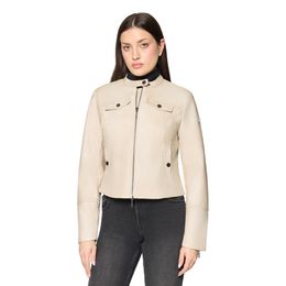 AMBER & JUNE Canvasjacke AMBER & JUNE "Damen mit Stehkragen", Damen, Gr. 44, beige, Obermaterial: 100% Polyurethan, 100% Polyester; Futter: 100% Polyester, figurbetont, Jacken