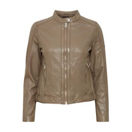 Lederjacke oxmo "Lederjacke OXDenise", Damen, Gr. 40, beige (fossil), Obermaterial: 100% Lederfaserstoff LEAFIBTEX., Jacken