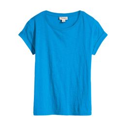 T-Shirt bonprix "Boxy-Shirt", Damen, Gr. 40/42 (M), blau (azurblau), Web, Obermaterial: 100% Baumwolle, unifarben, figurumspielend normal, Rundhals, Aufschlag, Shirts T-Shirt, lockere, figurumspielende Passform, Kurzarm, Rundhalsausschnitt