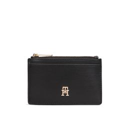 Kartenetui Tommy Hilfiger "TH ICON LONG CC HOLDER", Damen, schwarz, Lederimitat, Basic, Kleinlederwaren, Geldbeutel, Portemonnaie mit goldfarbenem TH-Schmuckelement