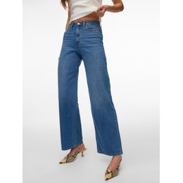 V&eacute;ro Moda High-waist-Jeans VERO MODA "VMVEGA HR WIDE DENIM JEANS SI392 NOOS", Damen, Gr. 29, L&auml;nge 32, medium blau denim, Denim/Jeans, Obermaterial: 100% Baumwolle, unifarben, oversize lang, Jeans High-Waist-Jeans, Baumwolle, wide fit, high waist
