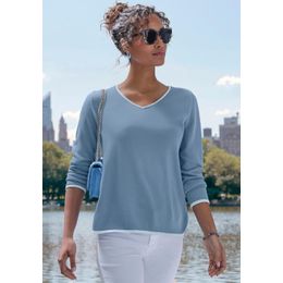 Vivance Damen V-Ausschnitt-Pullover, blau-hellblau, Gr&ouml;&szlig;e 32/34