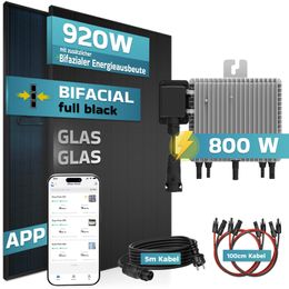 SUNNIVA&reg; 920W Balkonkraftwerk BIFAZIAL FULLBLACK komplett Steckdose DEYE 800W Wechselrichter, PV Solaranlage, 2x 460W Glas-Glas Solarmodule, inkl. 5m Kabel, Bluetooth WIFI, Komplettset