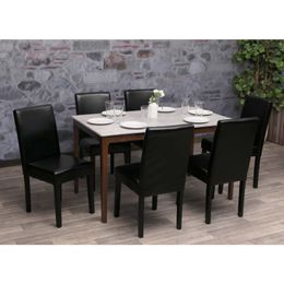 MCW 6er-Set Esszimmerstuhl Stuhl K&uuml;chenstuhl Littau, Leder ~ schwarz, dunkle Beine
