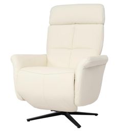 Relaxsessel MCW-L10, Design Fernsehsessel TV-Sessel Liegesessel, Liegefunktion drehbar, Voll-Leder ~ creme-wei&szlig;