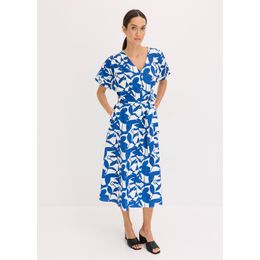 bonprix Midikleid, blau, Gr.46, Sommerliches bedrucktes Kleid mit Knopfleiste aus reiner Baumwolle, aus 100% Baumwolle