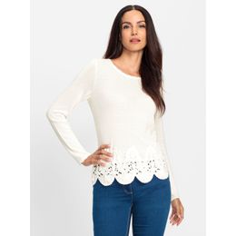 Heine Witt Damen Feinstrickpullover mit Kordel-Stickerei, ecru, Gr&ouml;&szlig;e 50