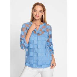 Heine Witt Damen 3/4-Arm-Shirt mit Ausbrenner-Optik, himmelblau-kariert, Gr&ouml;&szlig;e 50